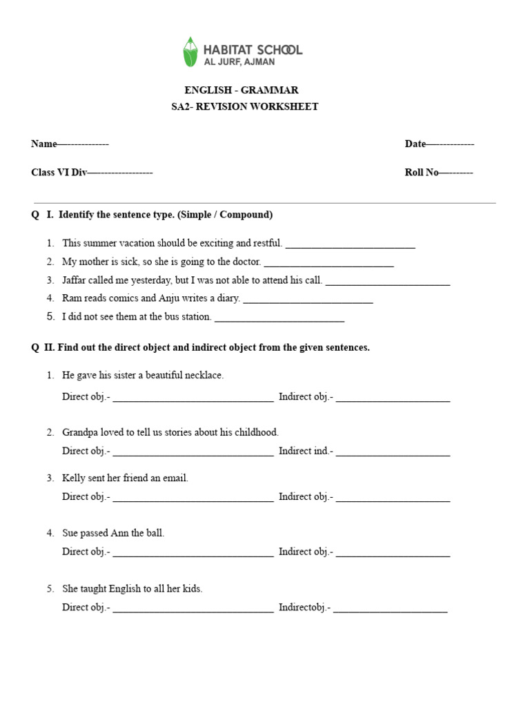 SA2 Grammar Revision Worksheet | PDF | Linguistic Morphology | Semantic Units