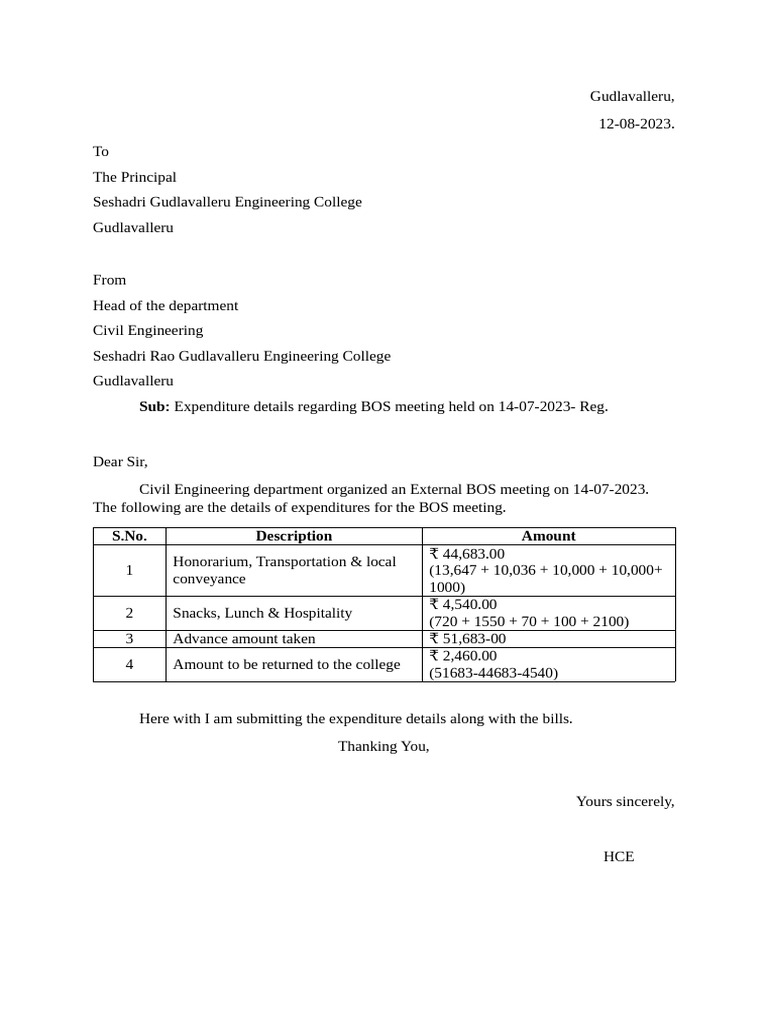 Expenditure Letter | PDF