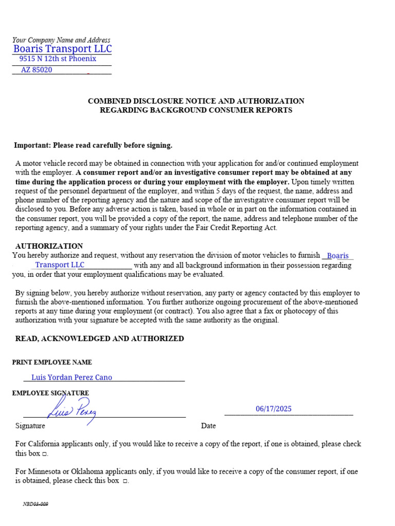 Signed Background Check Authorization | PDF