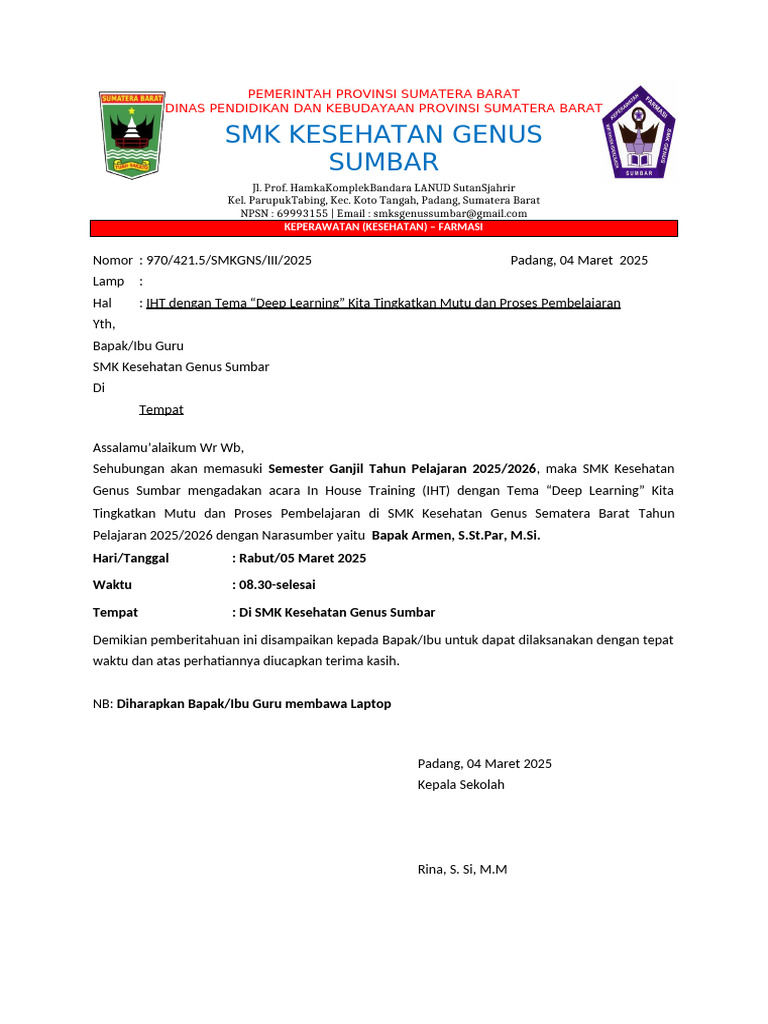 Surat Undangan IHT DEEP LEARNING TP 2025-2026 | PDF