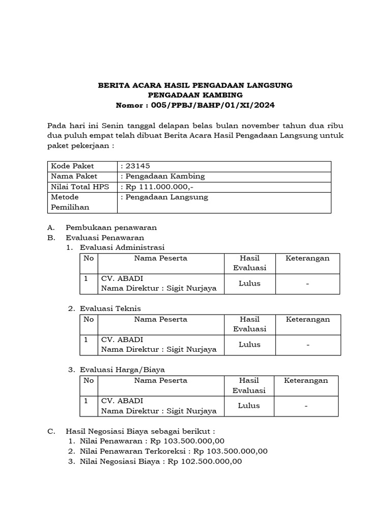 Jamzal - Lampiran 5 - Berita Acara Hasil Pengadaan Langsung Dan ...
