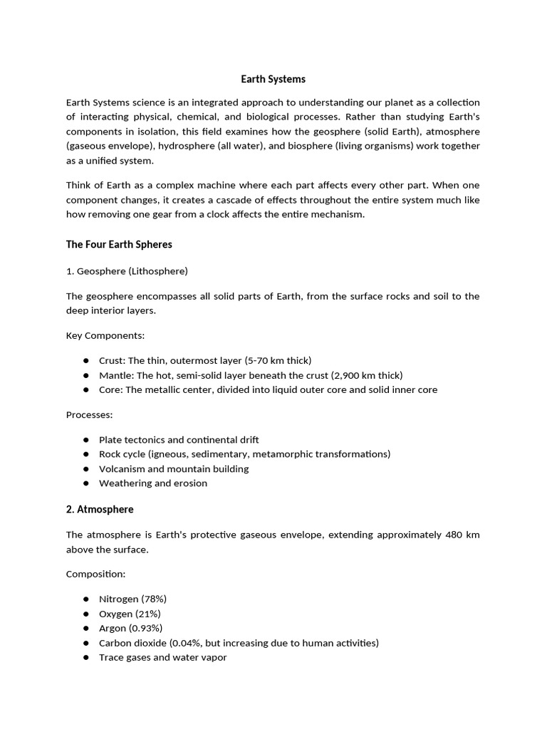 12º Science - Earth Systems | PDF | Earth | Earth Sciences