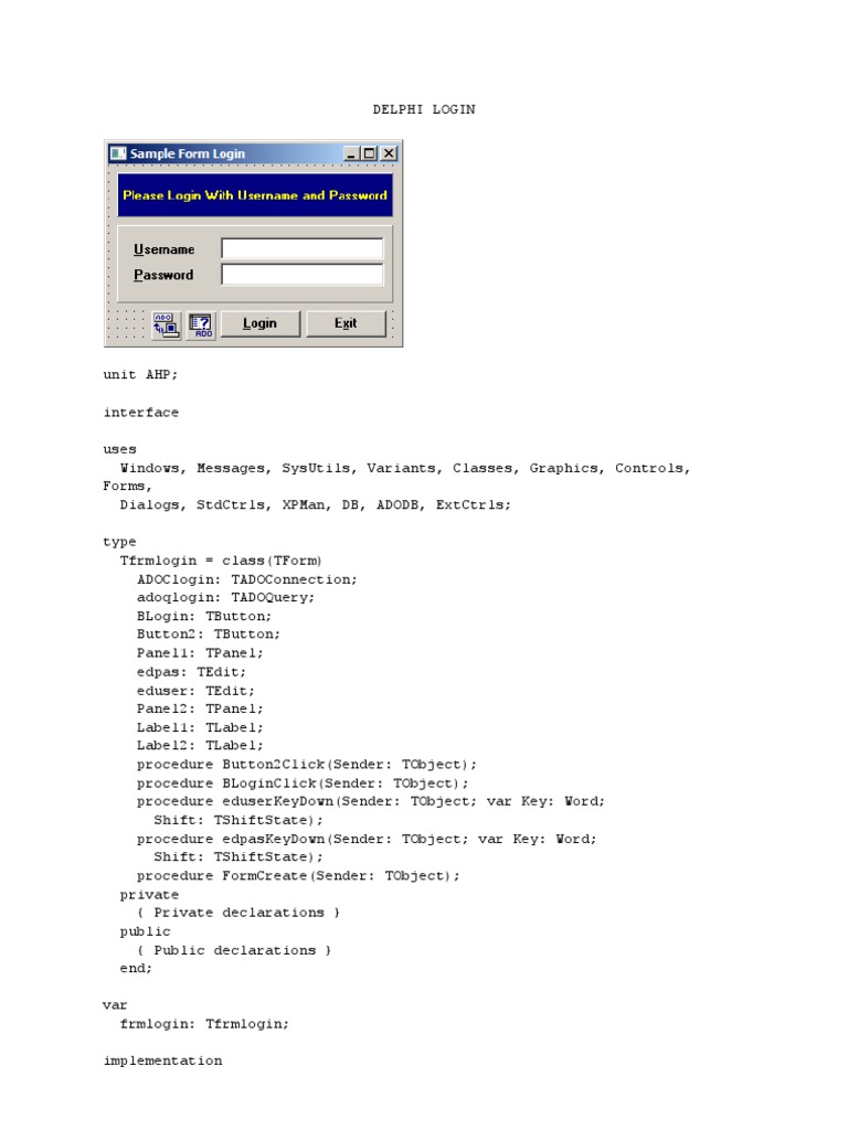 Delphi Login Form And Main Form Source Code Pdf Software Engineering Computer Architecture