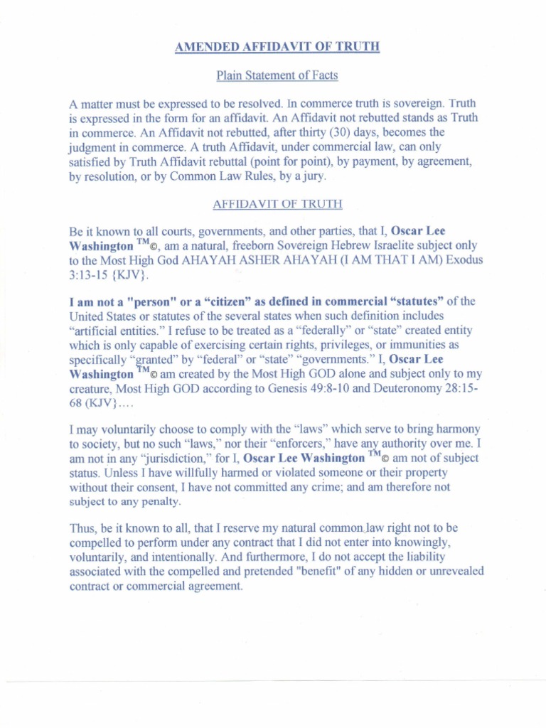 Amended Affidavit of Truth | PDF