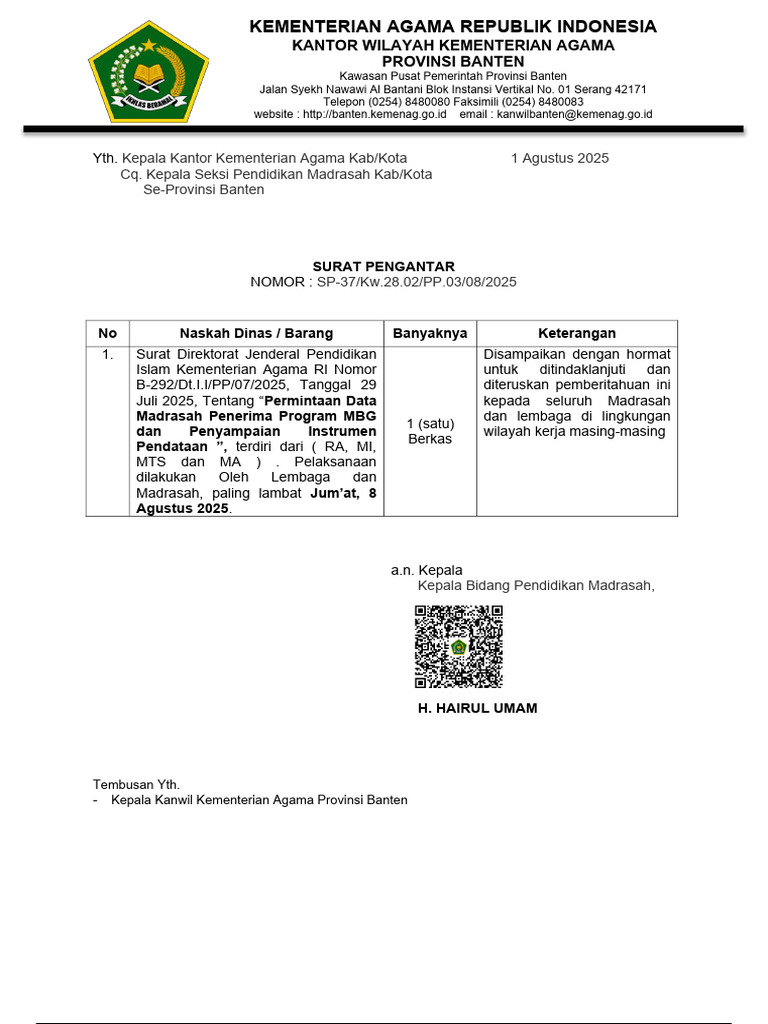 Surat Pengantar Program MBG 2025 | PDF