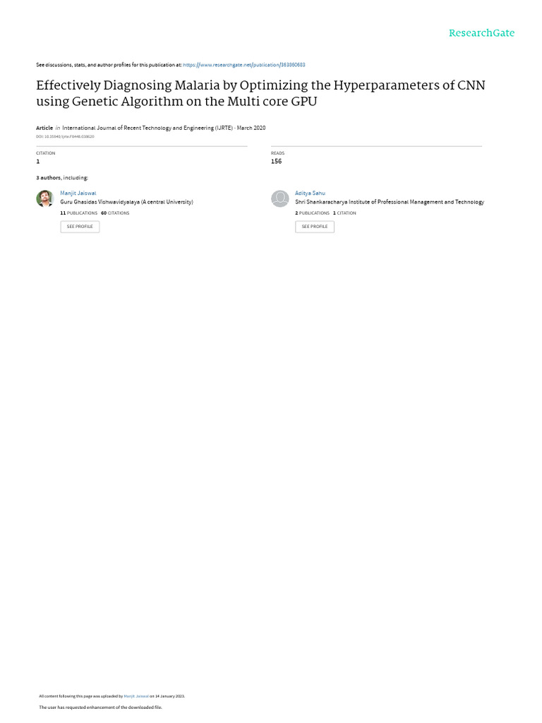 Optimize CNN Hyperparameters for Malaria Diagnosis | PDF | Genetic Algorithm | Applied Mathematics