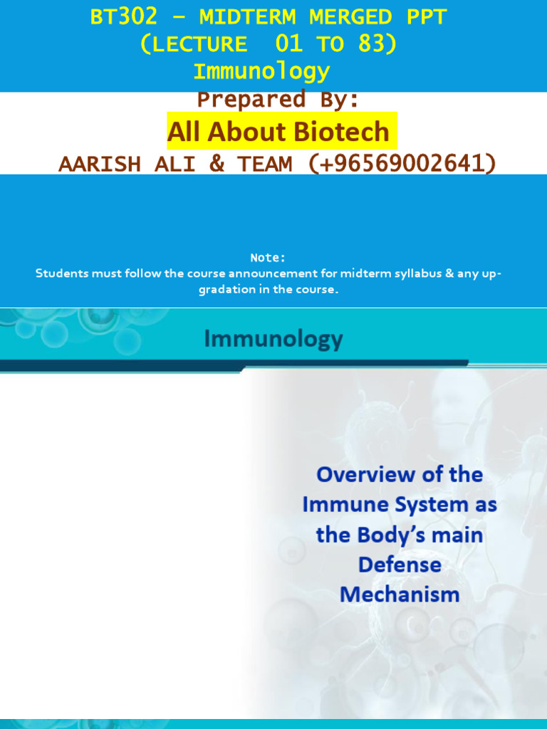 BT302 Midterm Highlighted Merged PPT Handout BY AARISH ALI | PDF | Immune System | Innate Immune ...