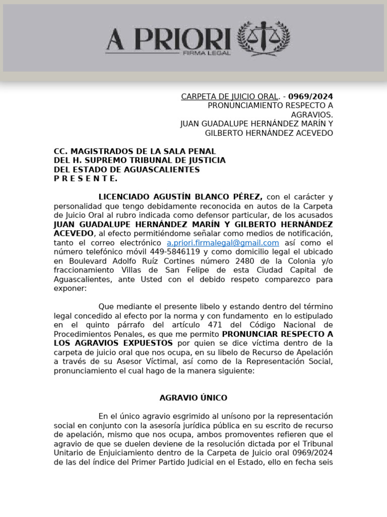 Pronunciamiento sobre Agravios en Juicio Oral | PDF | Testigo | Fiscal