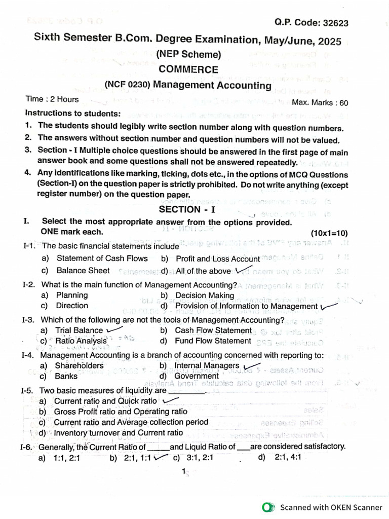 Management Accounting QP 2024-25 | PDF