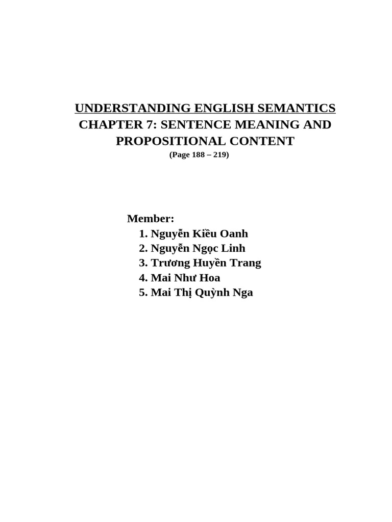 UNDERSTANDING ENGLISH SEMANTICS -Chapter 7 | PDF | Semantics | Proposition