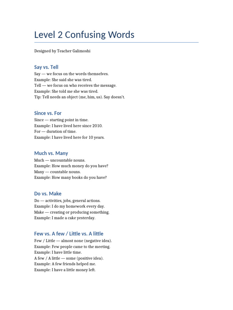 Level2 Confusing Words by Teacher Galimoshi | PDF