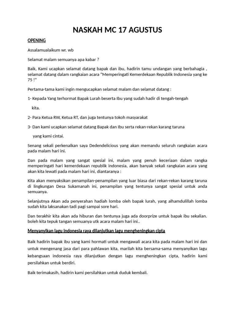 Naskah MC Upacara 17 Agustus | PDF