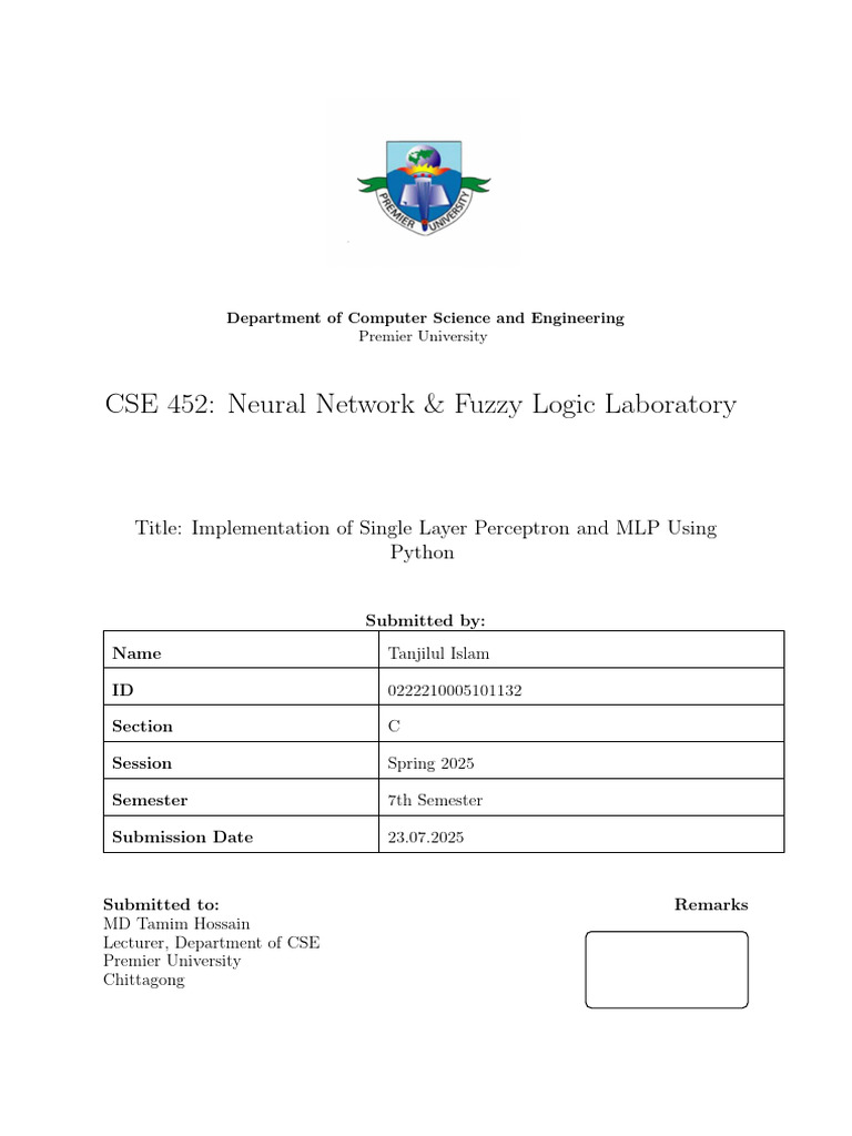 Implementation of Single Layer Perceptron and MLP Using Python | PDF | Algorithms | Learning