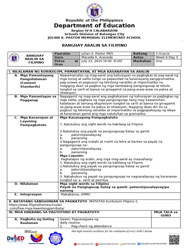 q1 DLP Filipino WK 6 Day 3 | PDF