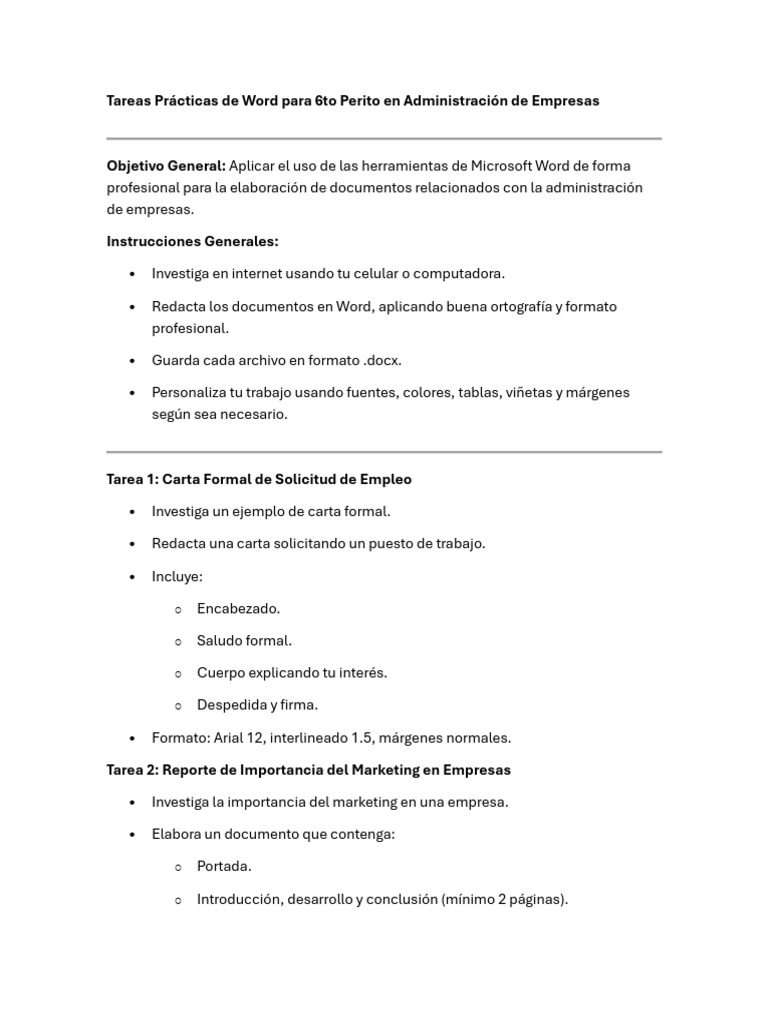 Tareas de Word para Perito en Administración | PDF | Microsoft Word ...