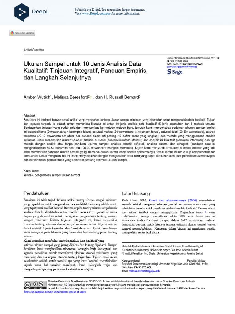 Wutich Et Al 2024 Sample Sizes For 10 Types of Qualitative Data ...