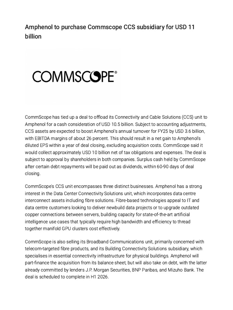 Amphenol Acquires CommScope CCS Unit | PDF | Mergers And Acquisitions ...