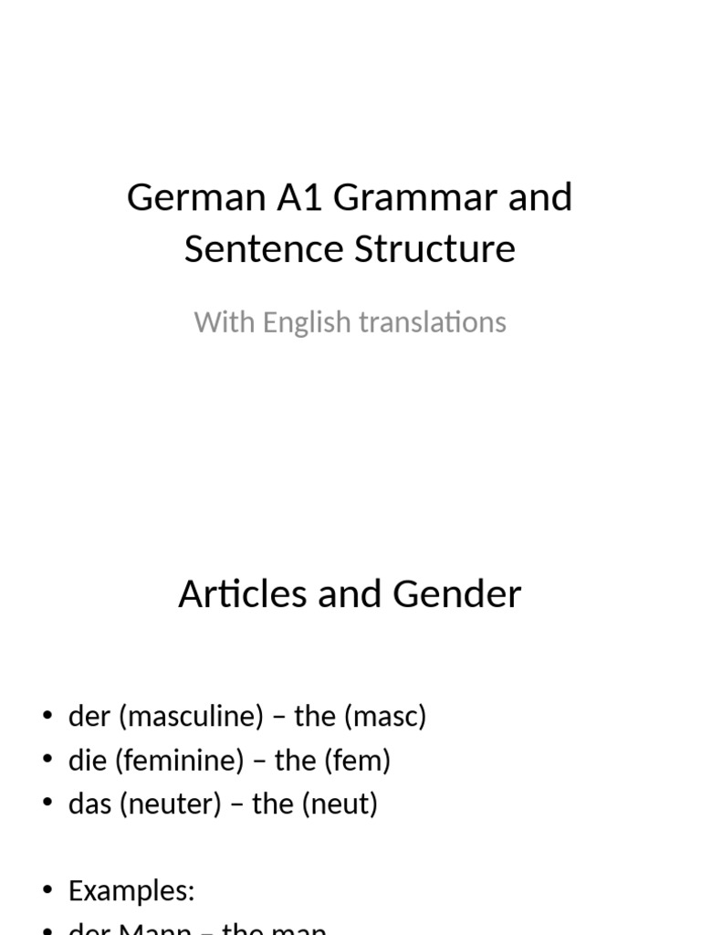 German A1 Grammar | PDF