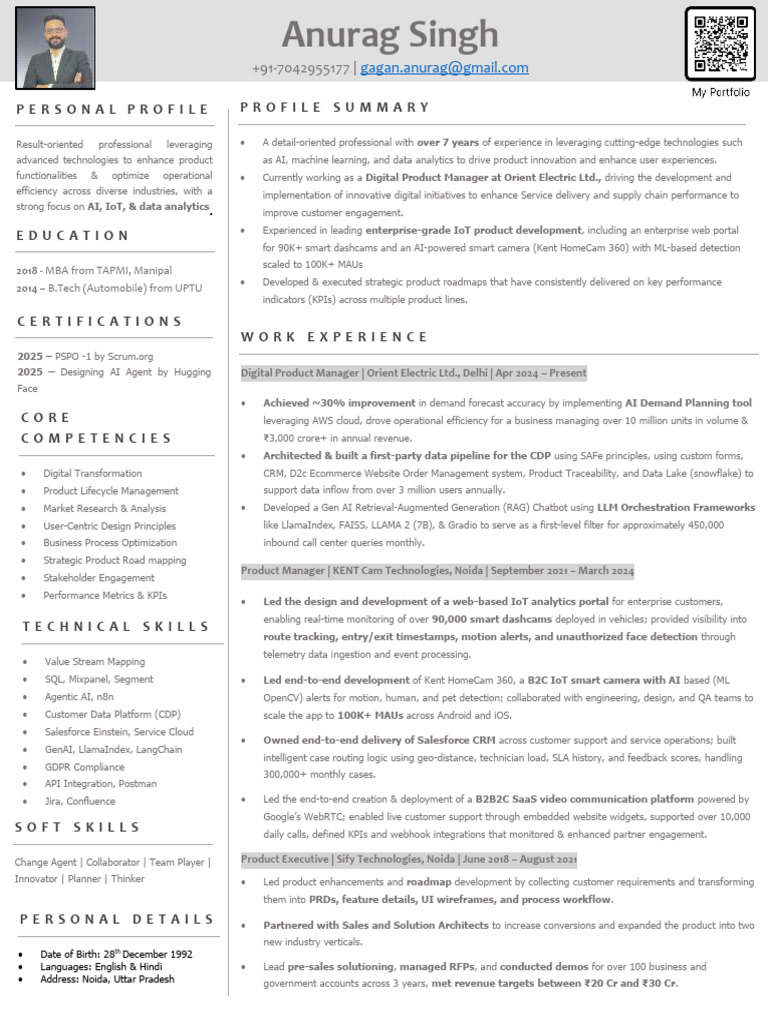 Anurag CV Product Manager | PDF | Internet Of Things | Artificial Intelligence