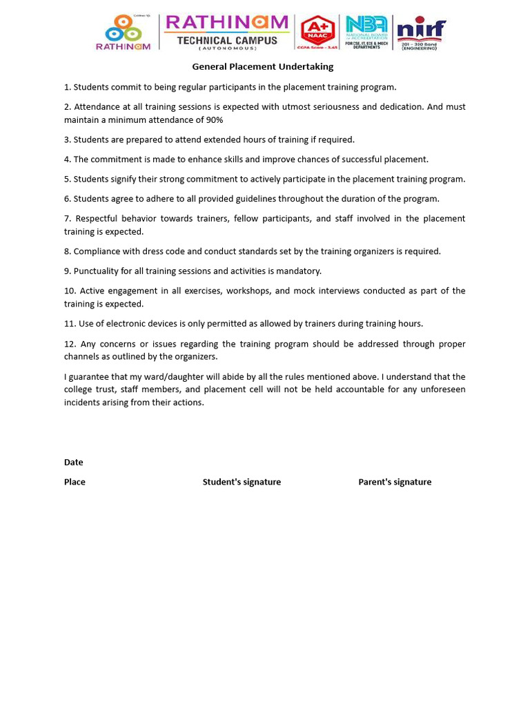 Student Placement Commitment Agreement | PDF