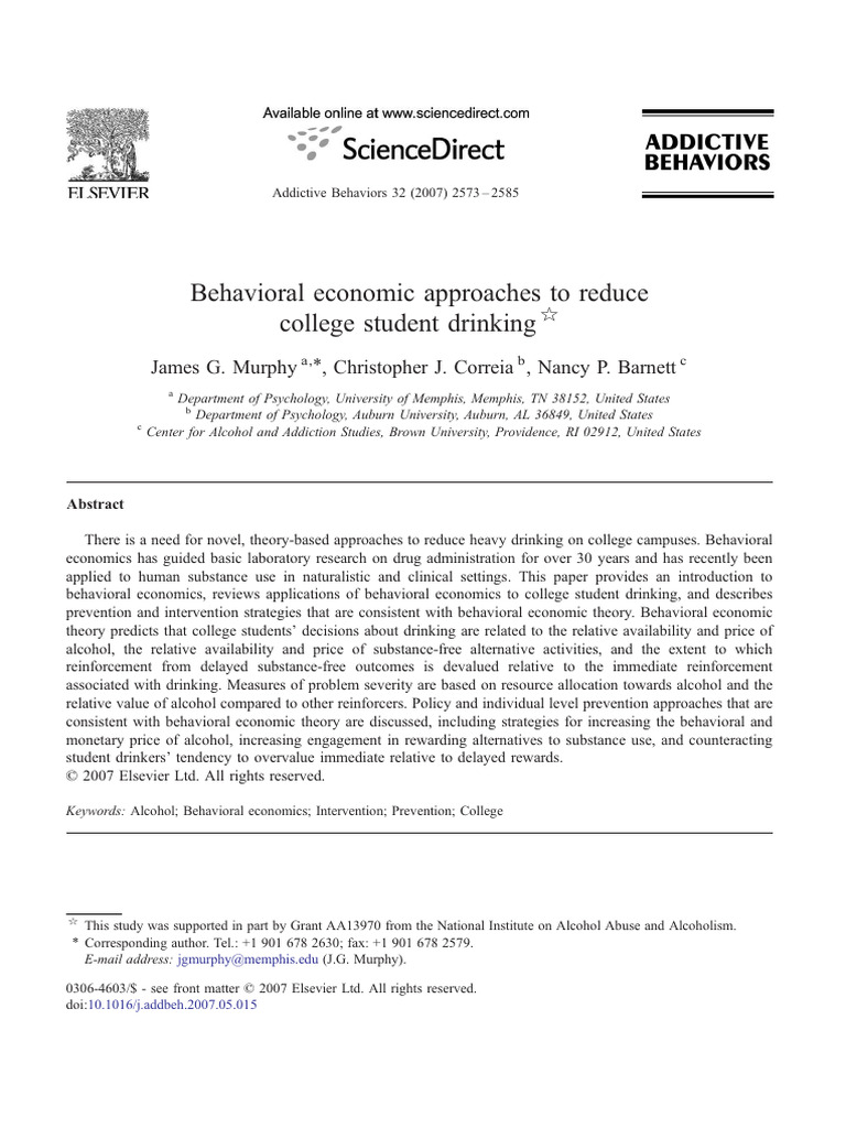 Behavioral Economic Approaches To Reduce College Student Drinking | PDF | Reinforcement ...