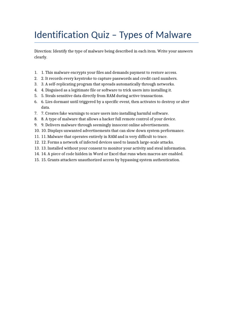 Malware Identification Quiz | PDF