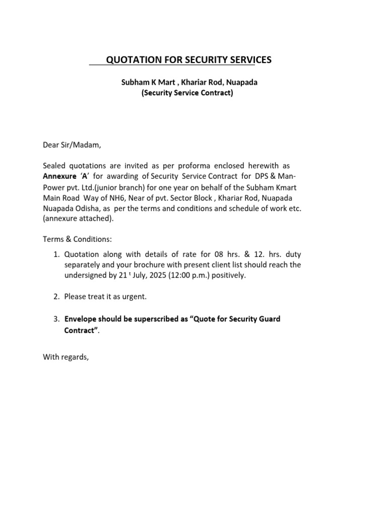 QUATATION | PDF | Security Guard | Indemnity