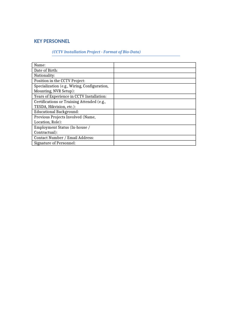 Key Personnel BioData CCTV | PDF