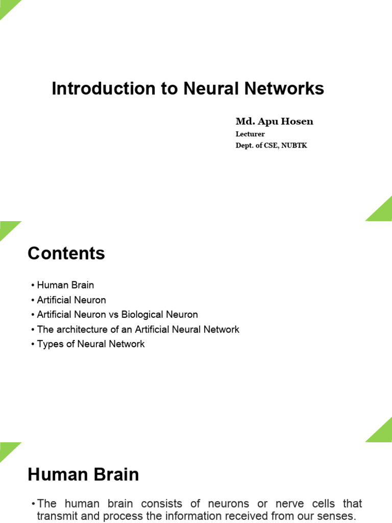 Overview of Neural Networks Basics | PDF | Neuron | Dendrite
