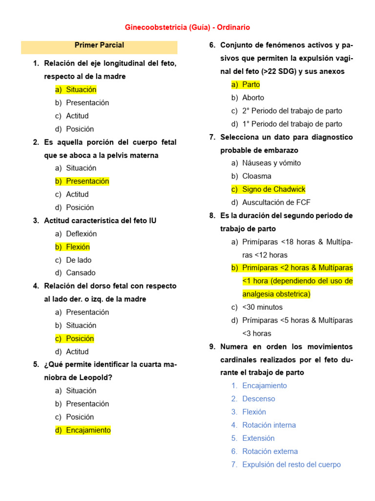 Guía de Ginecoobstetricia: Primer Parcial | PDF | El embarazo | Parto