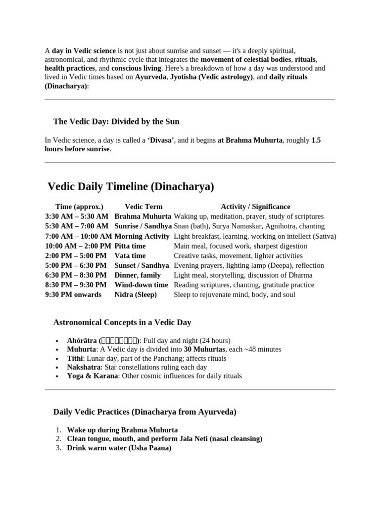 Vedic Dinacharya: Daily Spiritual Practices | PDF | Ayurveda | Āstika