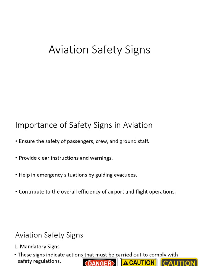 Aviation Safety Signs Overview | PDF | Aviation Safety | Emergency ...