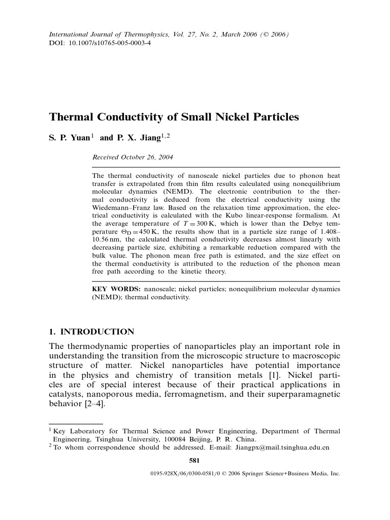 Therma Conductivity of Small Nickel Particles | PDF | Electrical ...