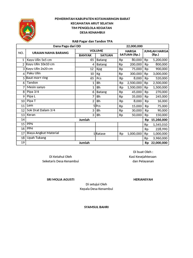 RAB Pagar Dan Tandon TPA | PDF