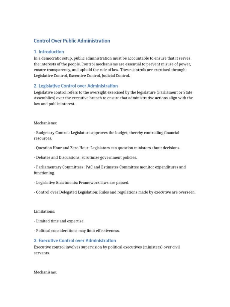 Legislative Control in Public Administration | PDF | Legislature | Rule ...