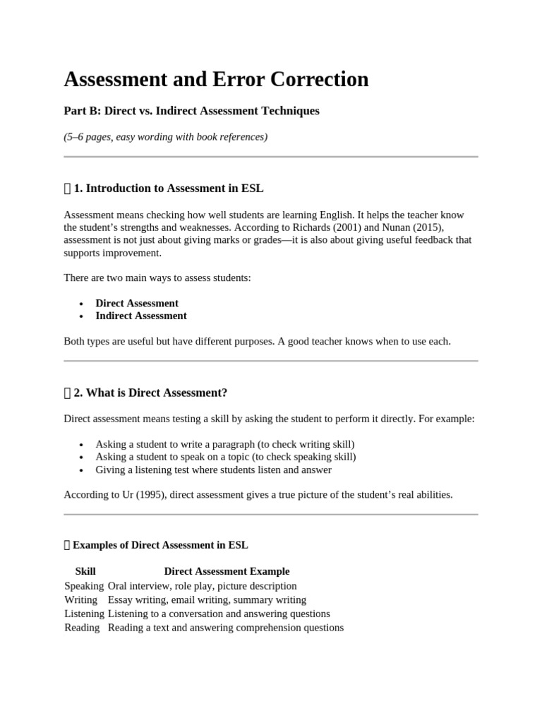 Direct vs. Indirect Assessment in ESL | PDF | Communication | Linguistics