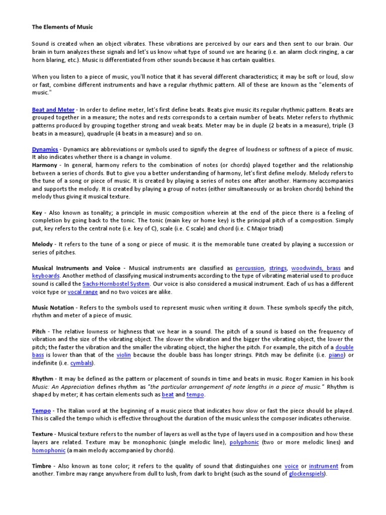 Key Elements of Music Explained | PDF | Musical Compositions | Pitch ...