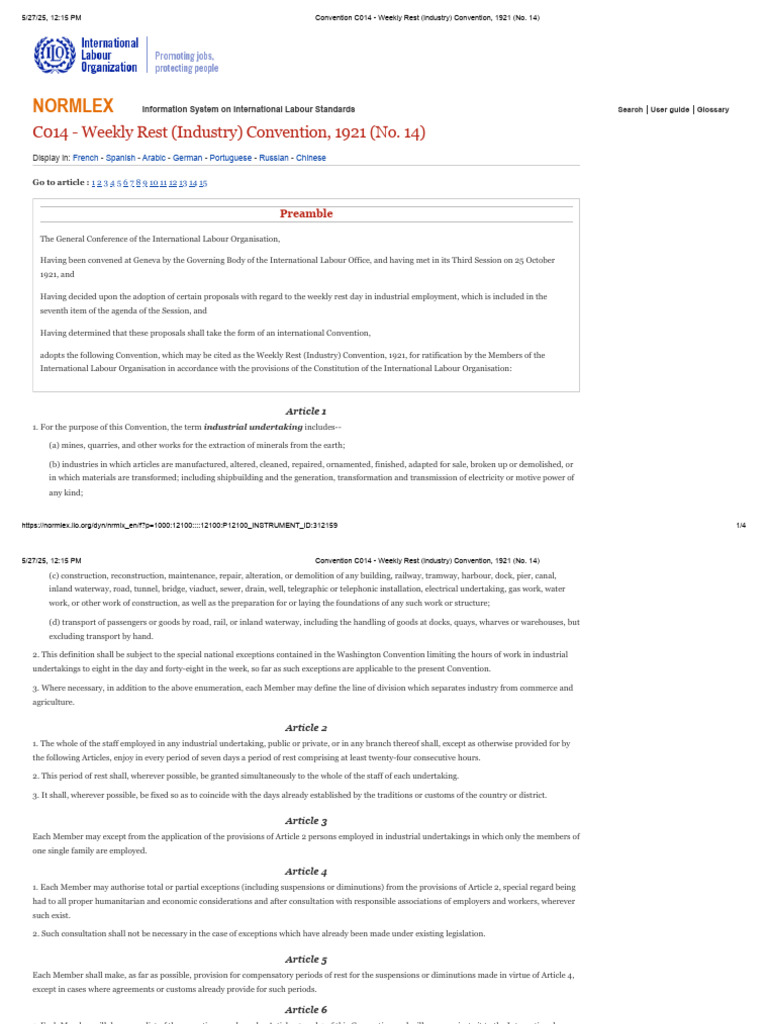 Weekly Rest Convention Overview | PDF | International Labour ...