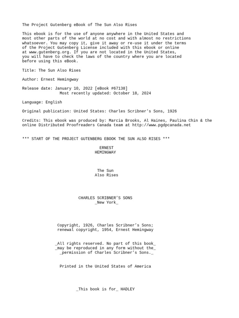 The Sun Also Rises | PDF