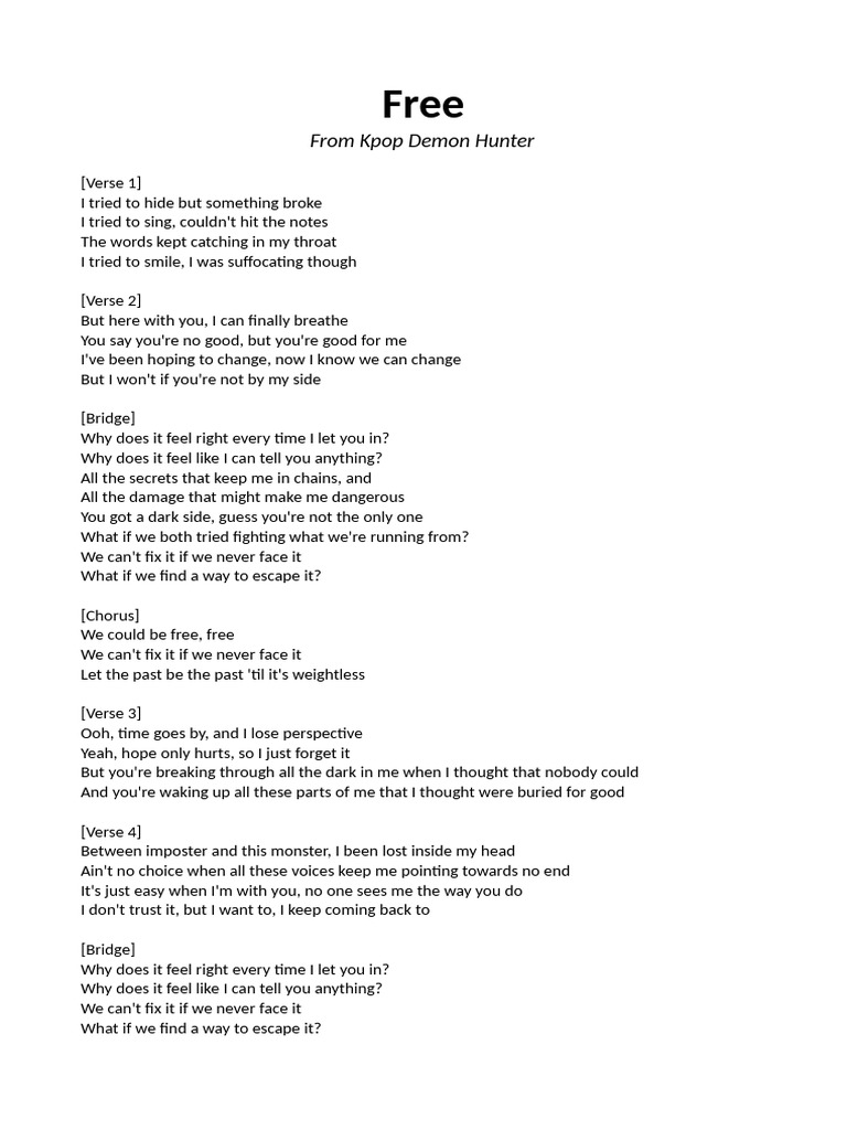 Kpop Demon Hunters: Free Lyrics | PDF