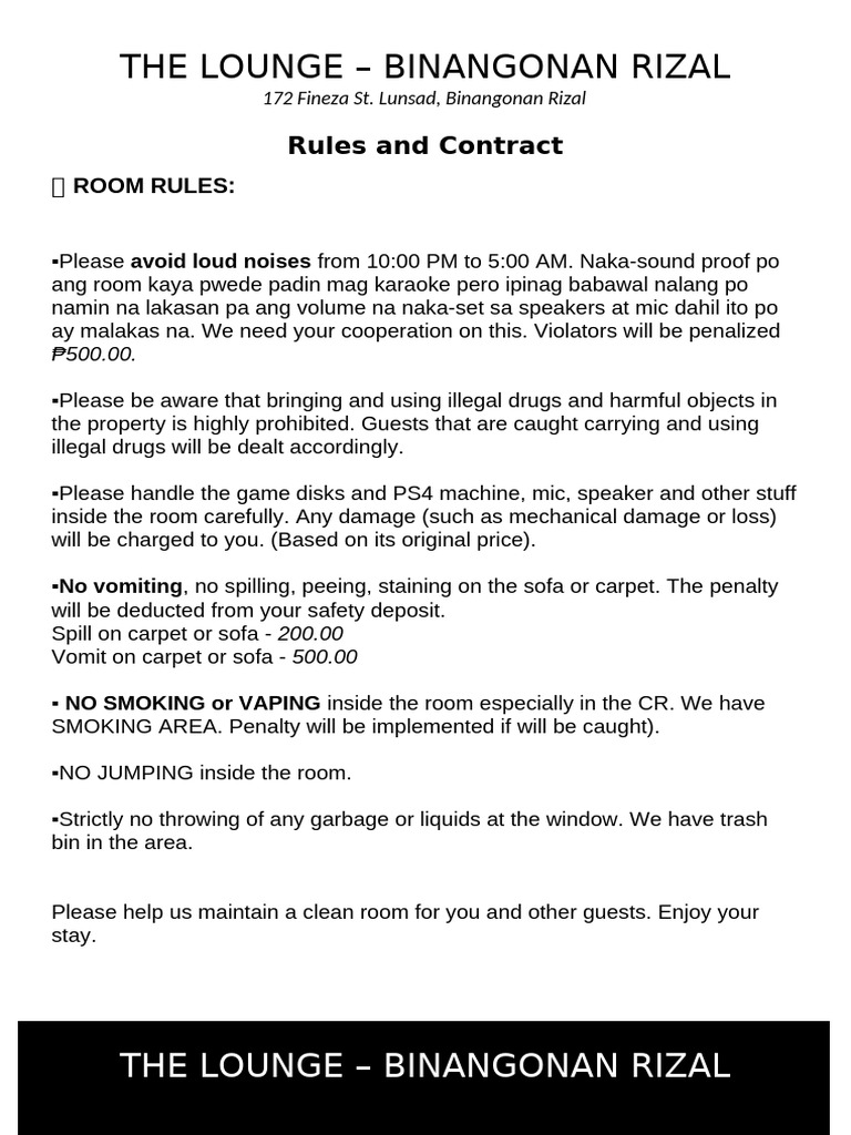 The Lounge - Contract | PDF