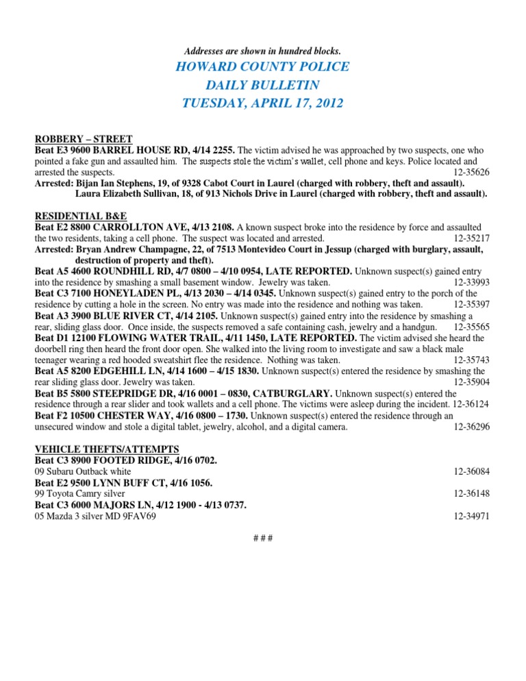 Police Daily Crime Bulletin 20120417 | Robbery | Crime & Violence