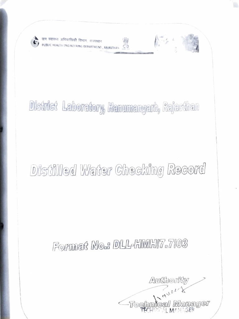 Distilled Water Quality Record - Rajasthan | PDF
