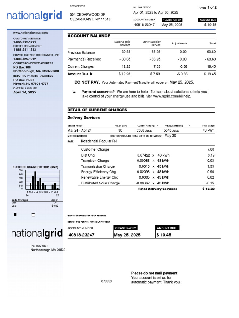 National Grid Bill Summary for April 2025 | PDF | Electrical Grid ...