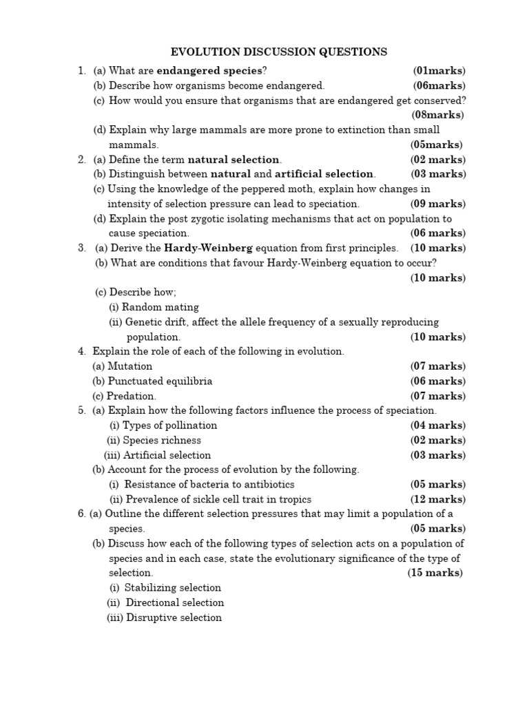 Bronsted Lawry Evolution Discussion Questions | PDF | Natural Selection | Evolution