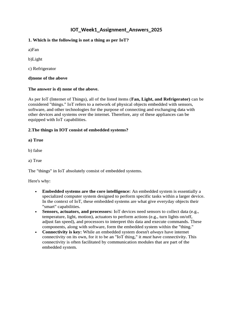IOT Week1 Assignment Answers 2005 | PDF | Internet Of Things | Computer ...