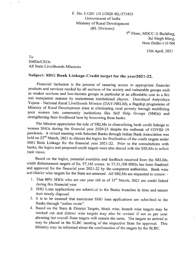 12 SHG Bank Linkage-Credit Target For The Year2021-22 | PDF