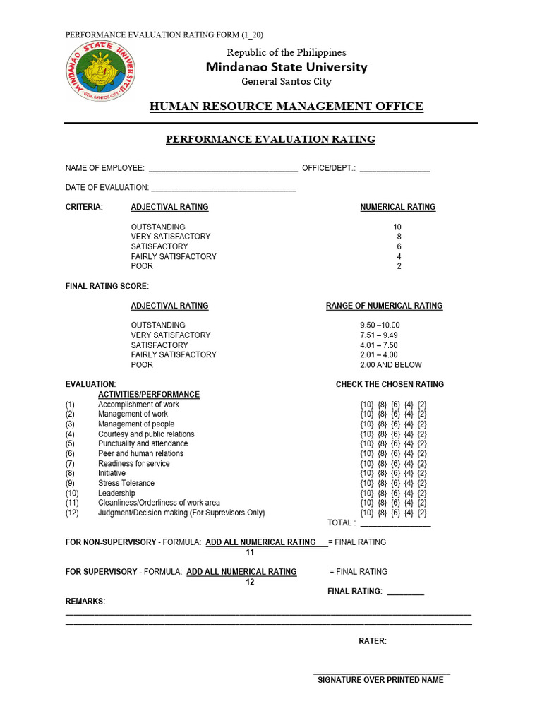 Employee Performance Evaluation Form | PDF | Performance Appraisal ...