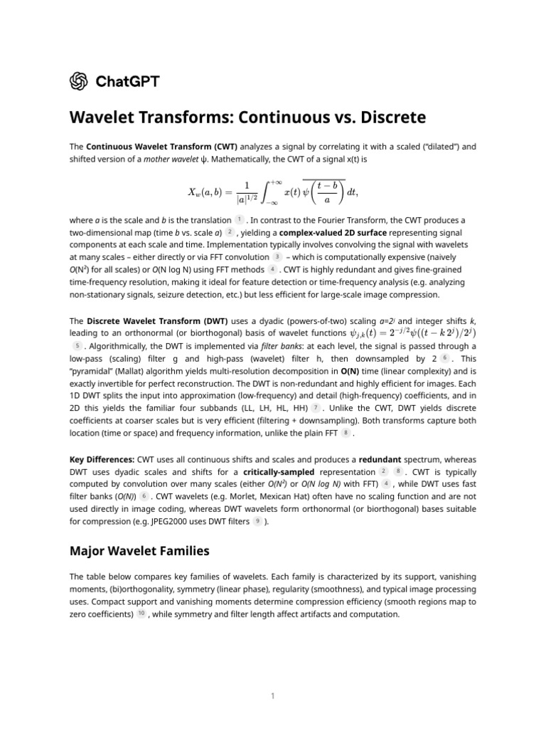 Wavelet Transforms - Continuous vs. Discrete | PDF | Wavelet | Signal Processing