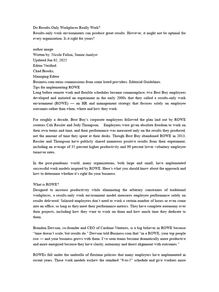 Evaluating Results-Only Work Environments | PDF | Goal | Employment